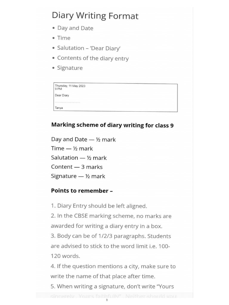 Diary Entry Sample Practice Ques. | PDF