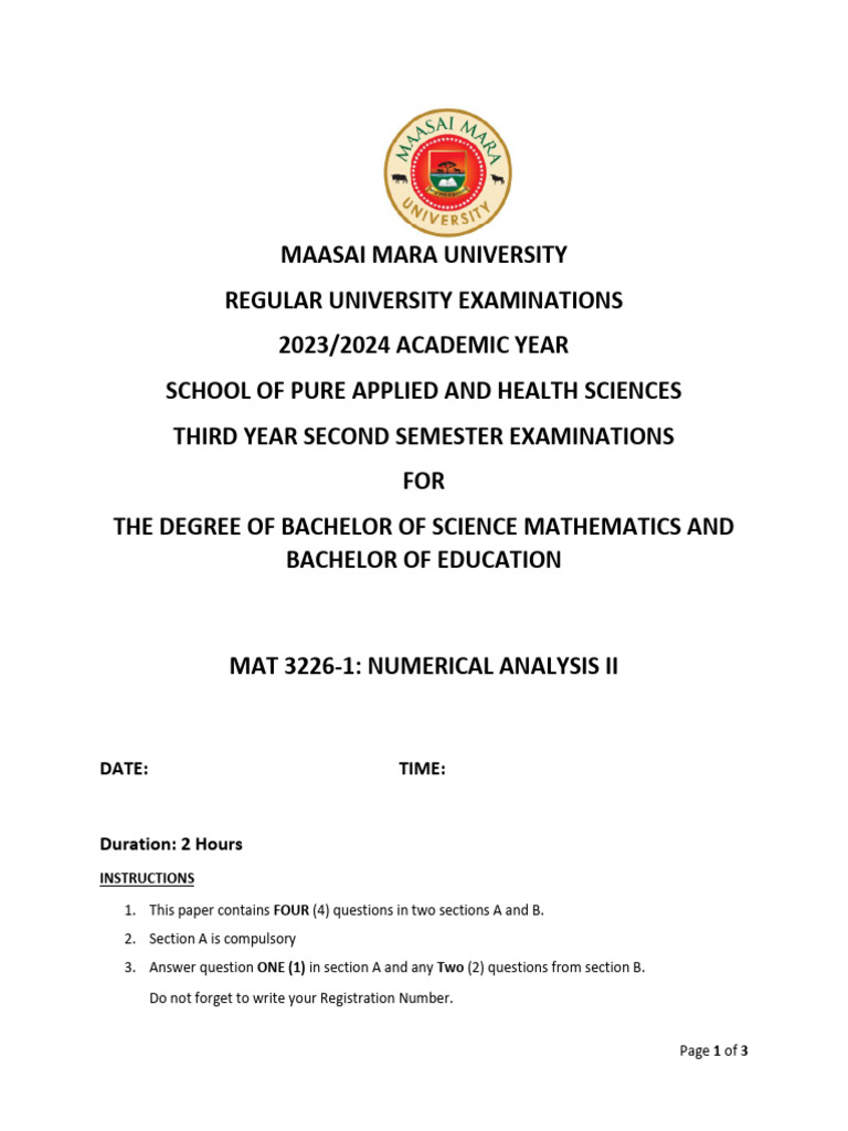 Mat 3226-1 Numerical Analysis Ii - 2024 | PDF | Eigenvalues And Eigenvectors | Mathematical Physics