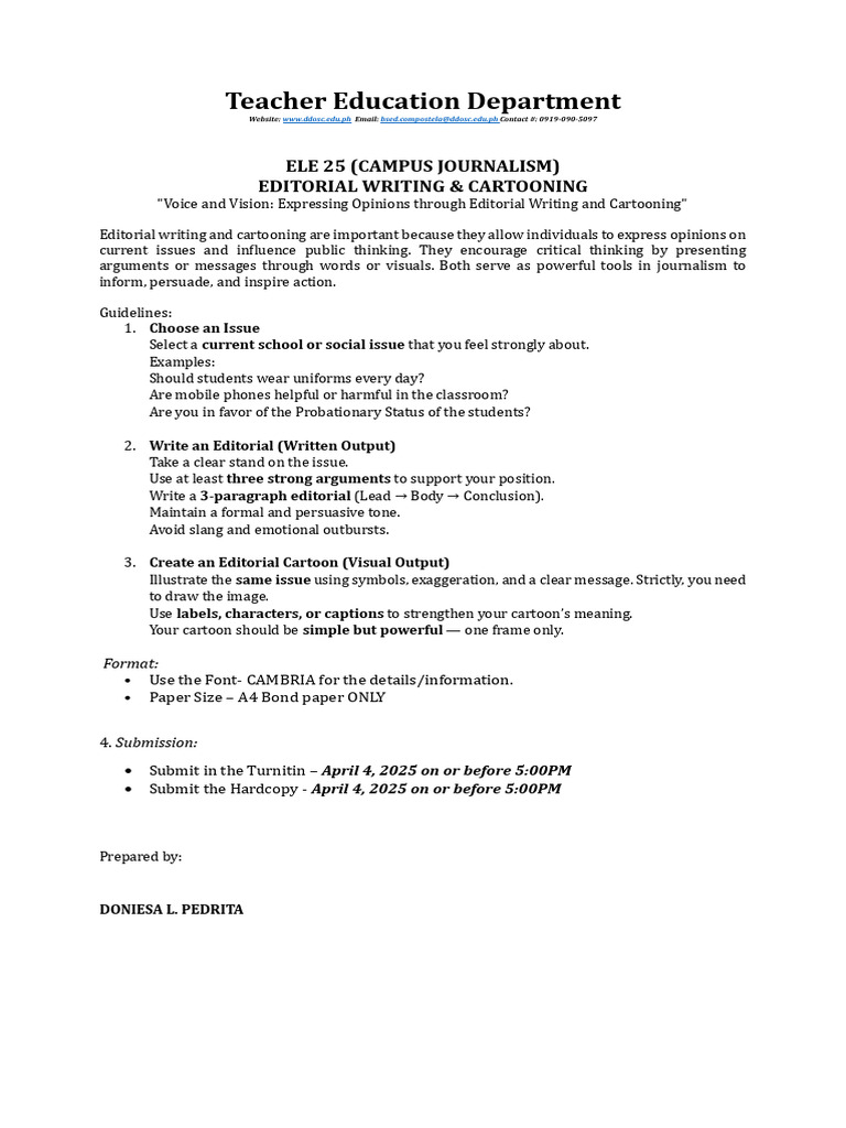 Activity 2 Editorial Writing and Cartooning | PDF