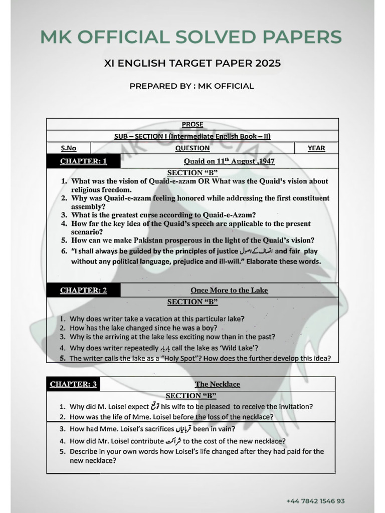 Xi ENGLISH TARGET PAPER 2025 BY MK OFFICIAL | PDF