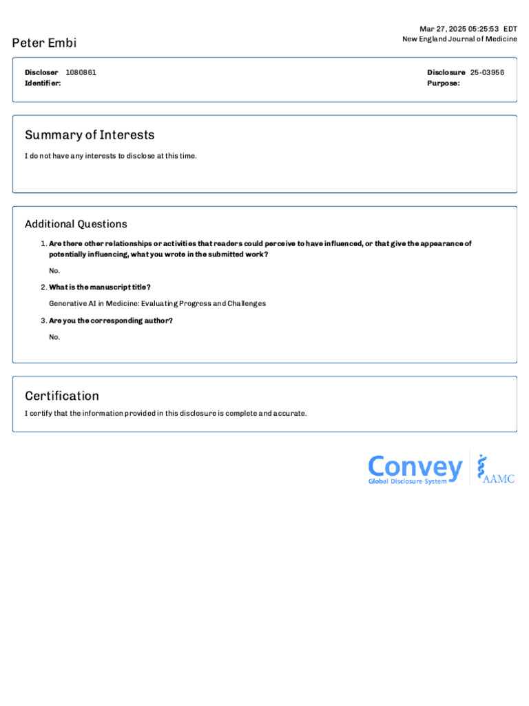 Disclosures for AI in Medicine Manuscript | PDF | Artificial ...