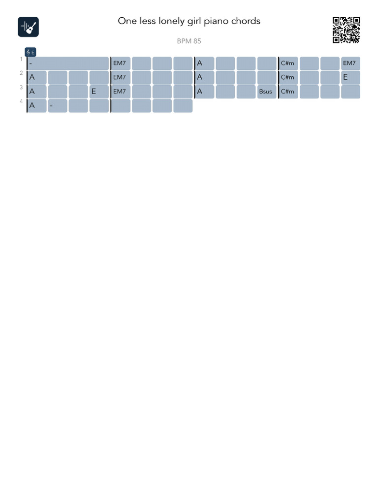 Chord Ai - One Less Lonely Girl Piano Chords | PDF