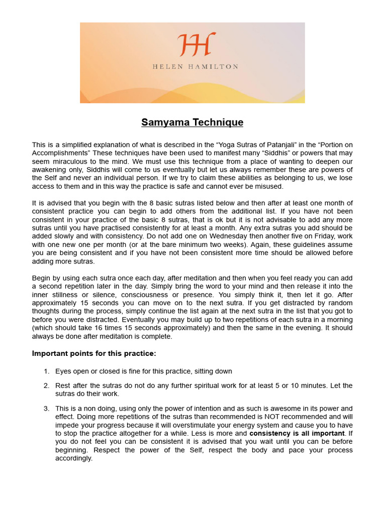 Samayama Technique Notes | PDF | Yoga | Meditation