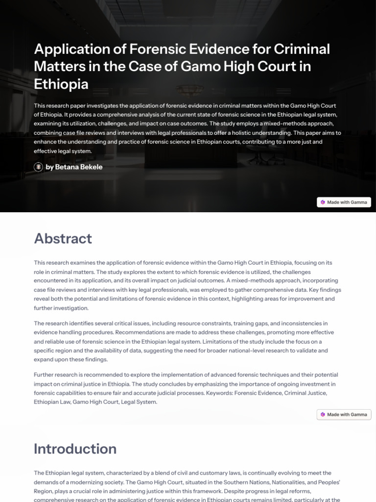 Application of Forensic Evidence For Criminal Matters in The Case of Gamo High Court in Ethiopia ...