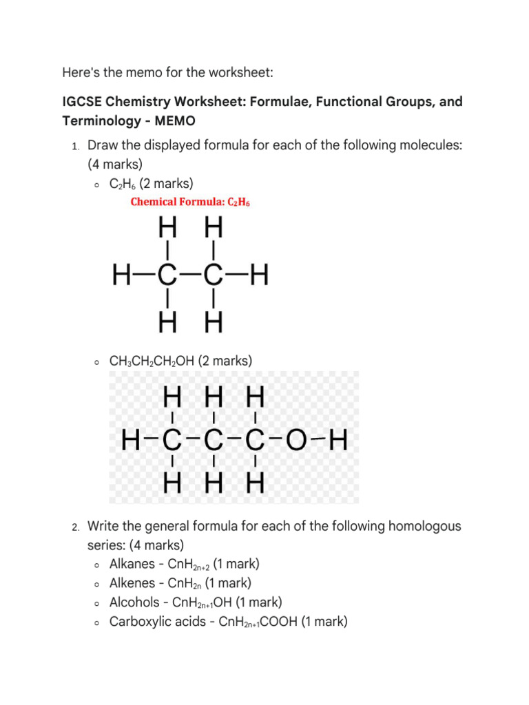 IGCSE Chemistry Organic Naming Compounds Memo | PDF