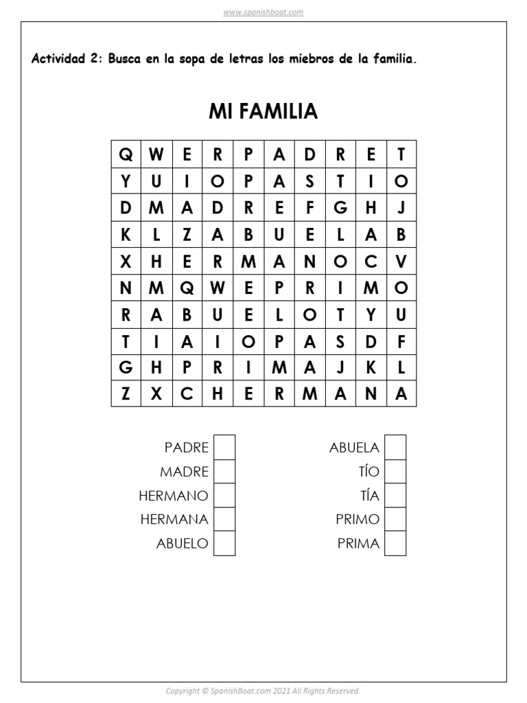 Family Spanish Wordsearch | PDF
