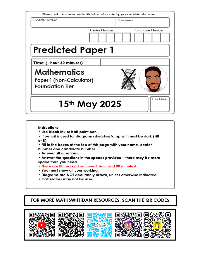 MathsWithDan Edexcel GCSE Maths Predicted Paper 1 May 2025 Foundation ...