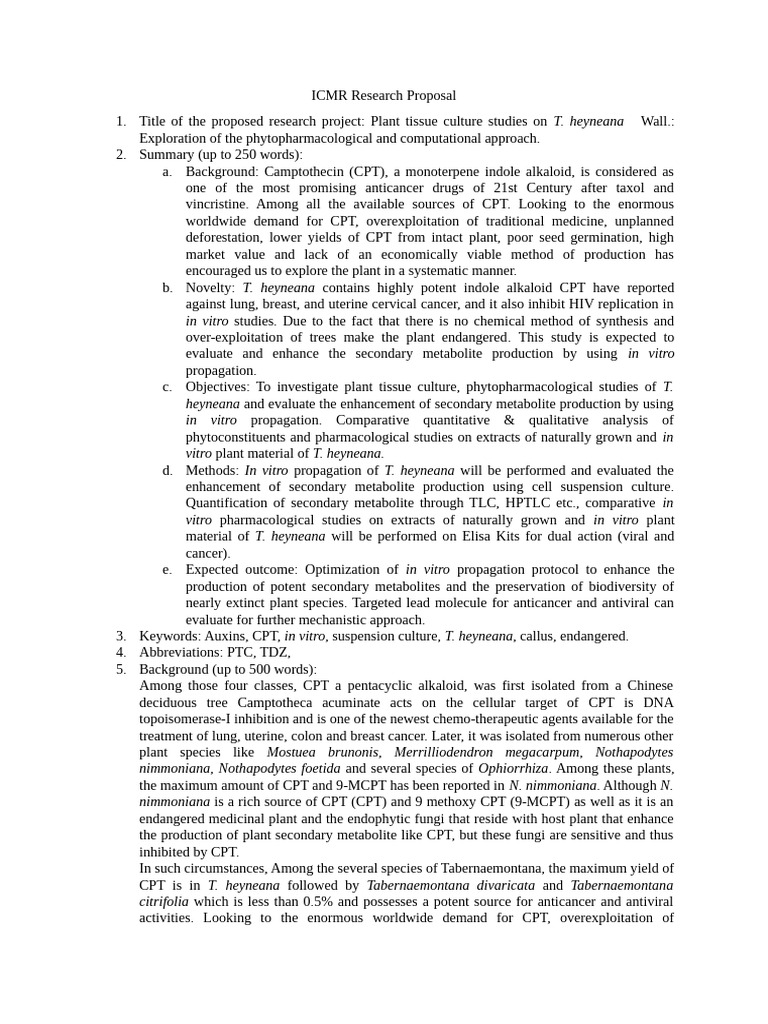 ICMR Research Proposal 2024 July | PDF | In Vitro | Chemotherapy
