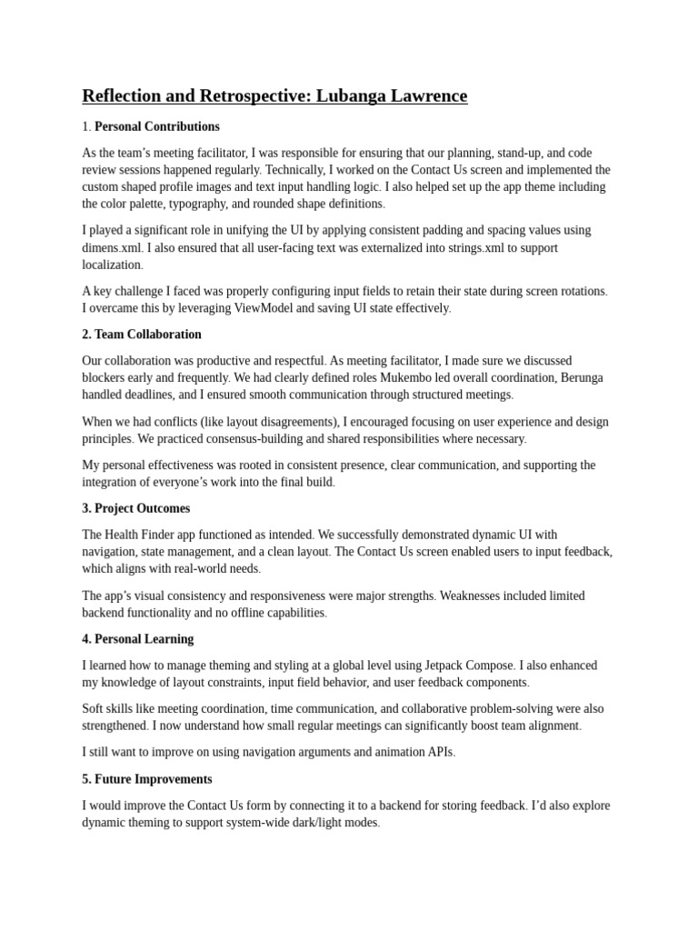 Reflection and Retrospective Lawre | PDF | Communication | Page Layout