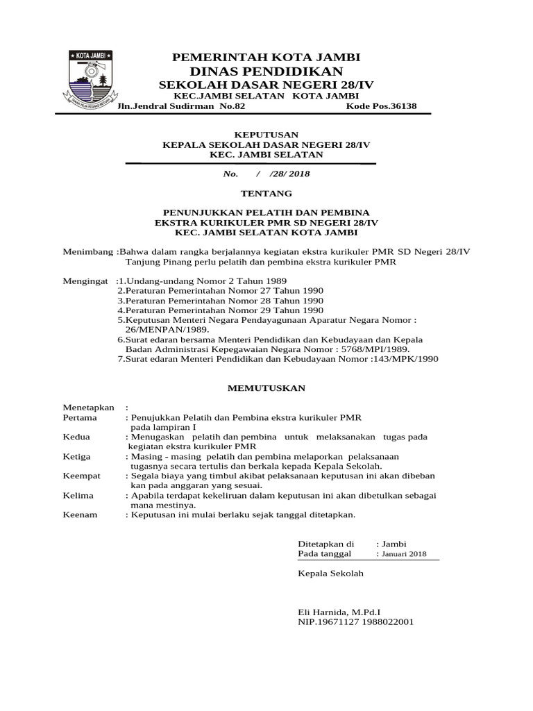 Penunjukan Pelatih Ekstra Kurikuler PMR | PDF