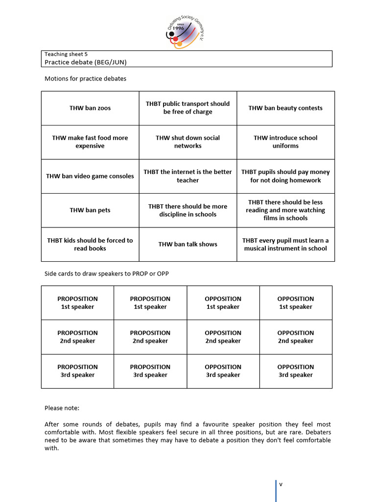 Practice Debate Motions for Students | PDF
