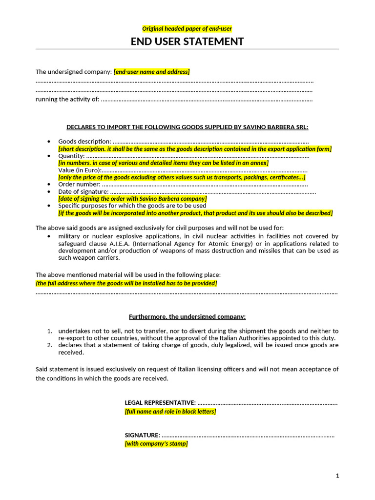 End User Declaration for Savino Barbera | PDF | Nuclear Weapons ...