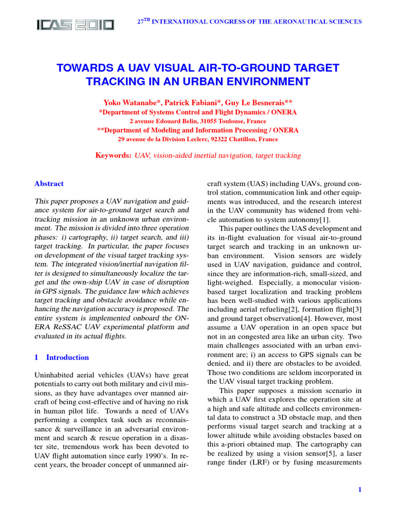 UAV Visual Target Tracking in Urban Areas | PDF | Unmanned Aerial ...
