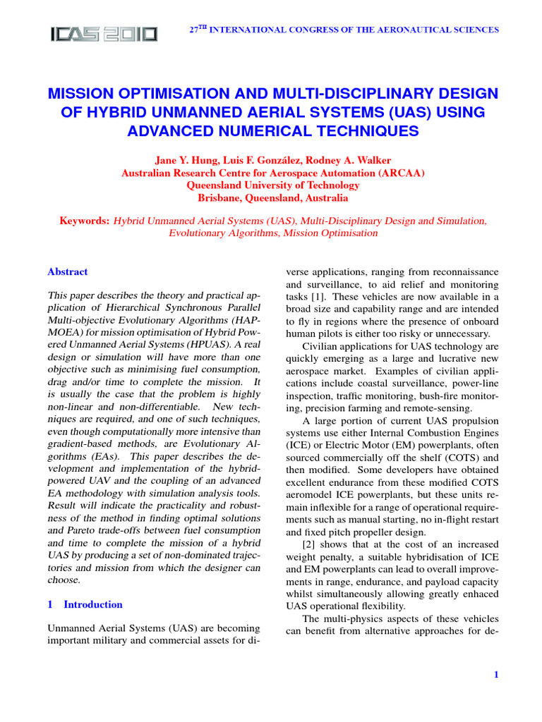 21.mission Optimisation and Multi-Disciplinary Design of Hyb | PDF | Unmanned Aerial Vehicle ...