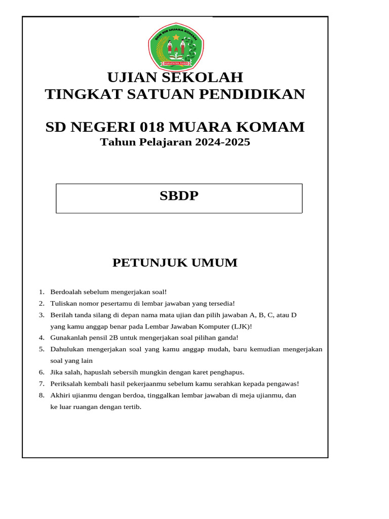 Soal US SD - SBdP | PDF