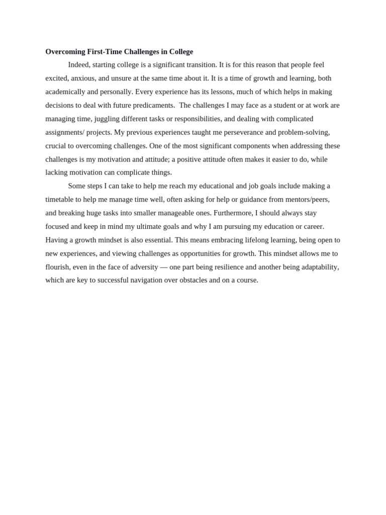 Overcoming First Time Challenges in College | PDF