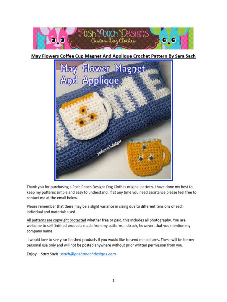 May Coffee Cup Magnet and Applique Crochet Pattern | PDF | Crochet ...