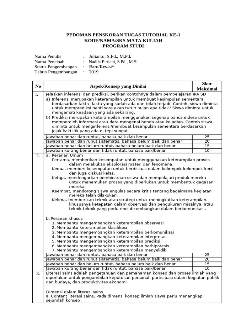 Pedoman Penskoran Tugas Tutorial Ke | PDF