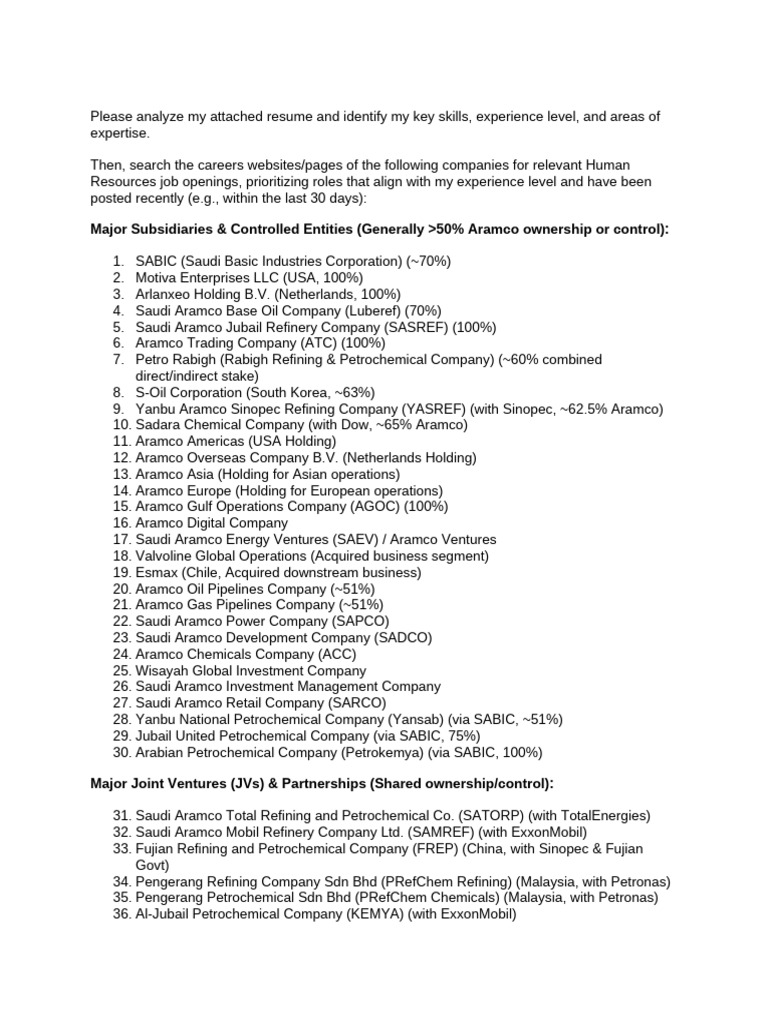 List of Saudi Aramco's Subsidiaries | PDF | Petroleum | Petroleum Industry