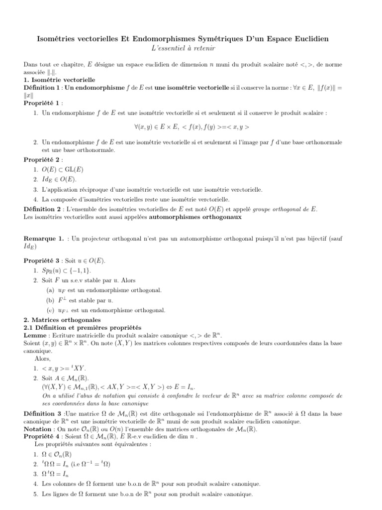 Isométries vectorielles et endomorphismes | PDF | Espace euclidien ...
