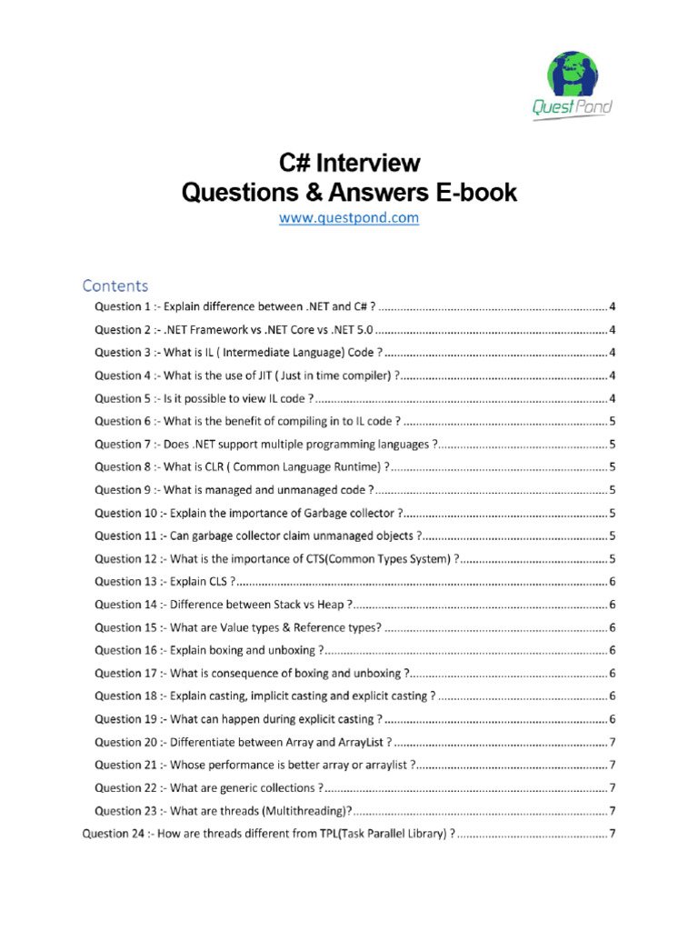 C# Interview Questions With Answers PDF | PDF