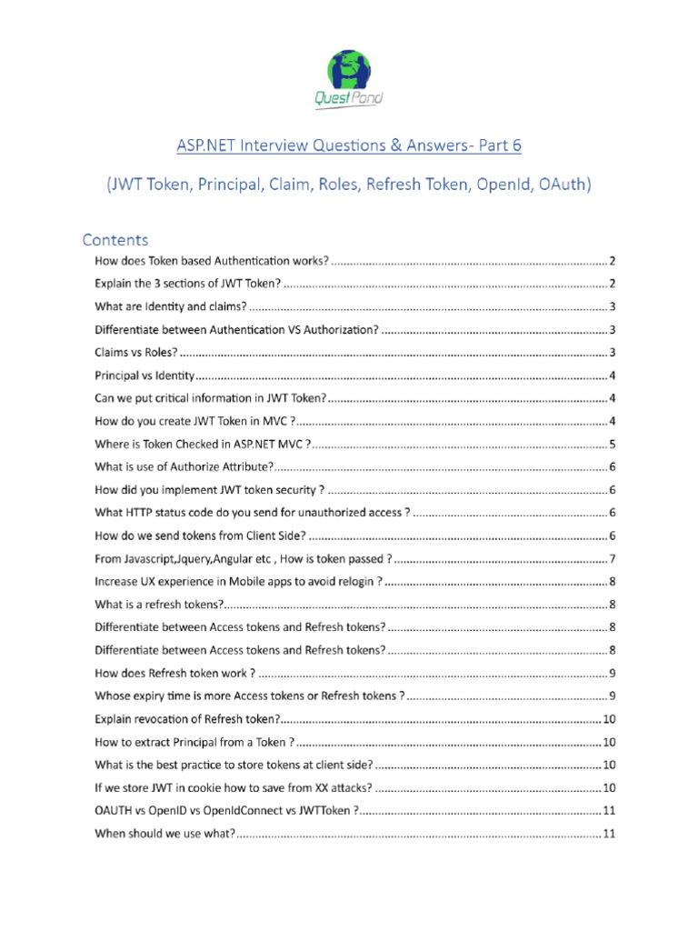 JWT Token, Principal, Claim, Roles, Refresh Token, OpenId, OAuth | PDF