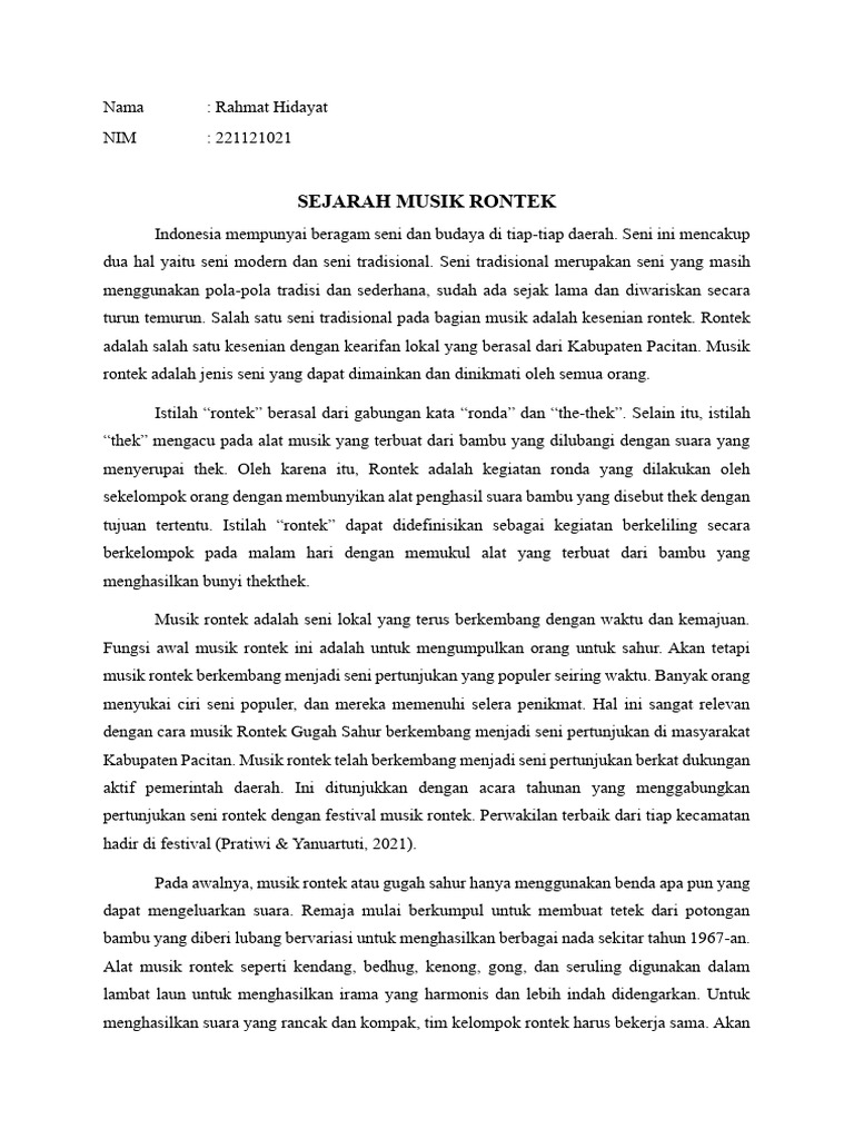 Sejarah dan Perkembangan Musik Rontek | PDF