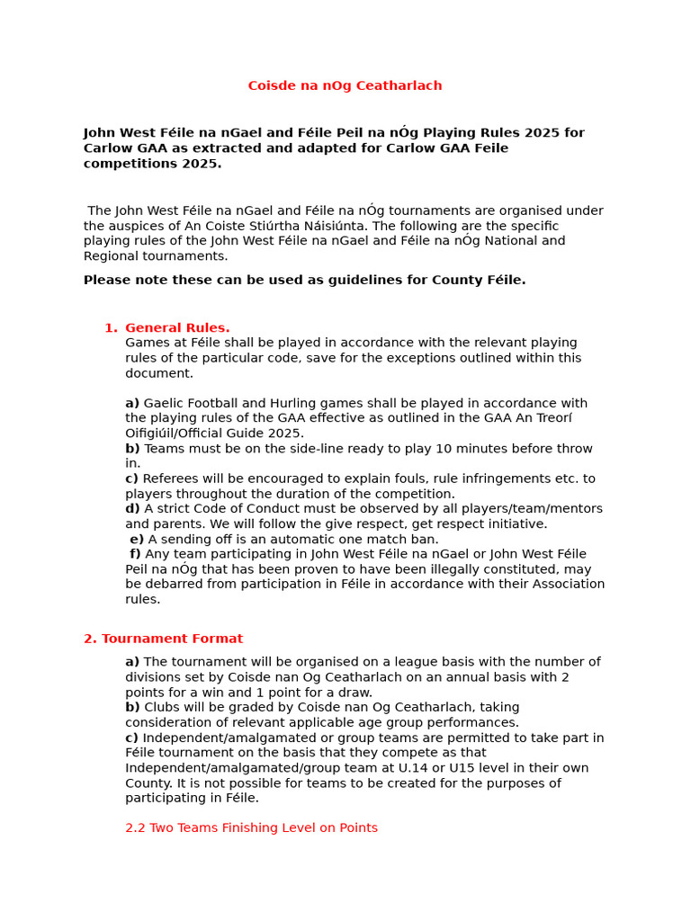 Coisde Na Nog Ceatharlach Feile Na Ngael Rules 2024-1 | PDF ...