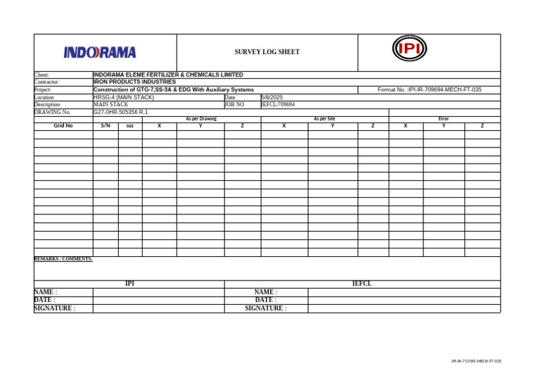 Ipi-Ir-711581-Mech-Ft-035 Survey Log Sheet | PDF