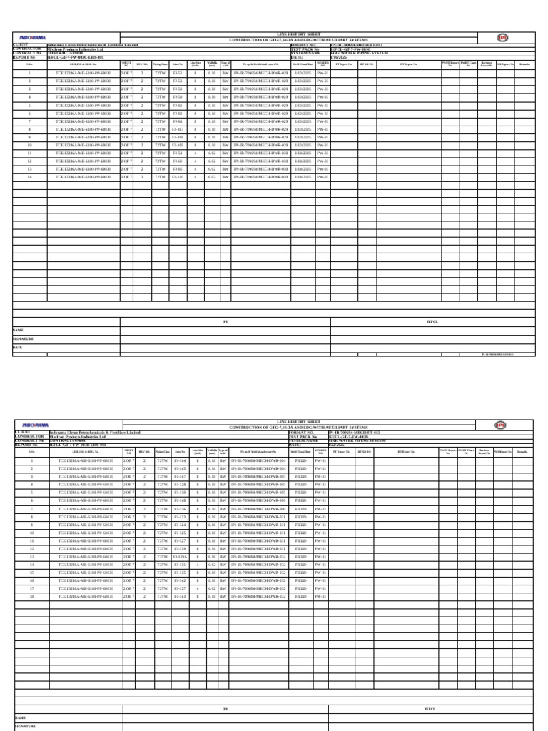 IPI-IR-709694-MECH-FT-013 - Line History Sheet | PDF | Mechanical ...