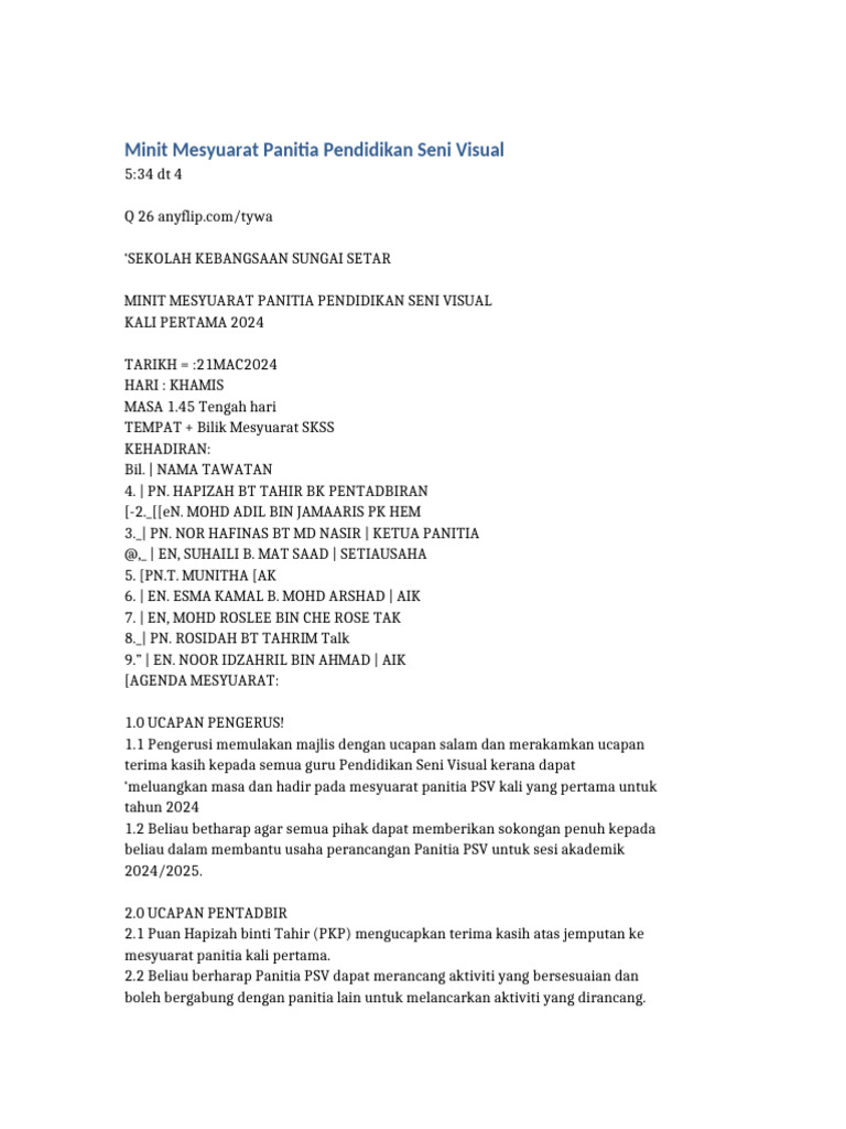 Minit_Mesyuarat_PSV_2024 | PDF