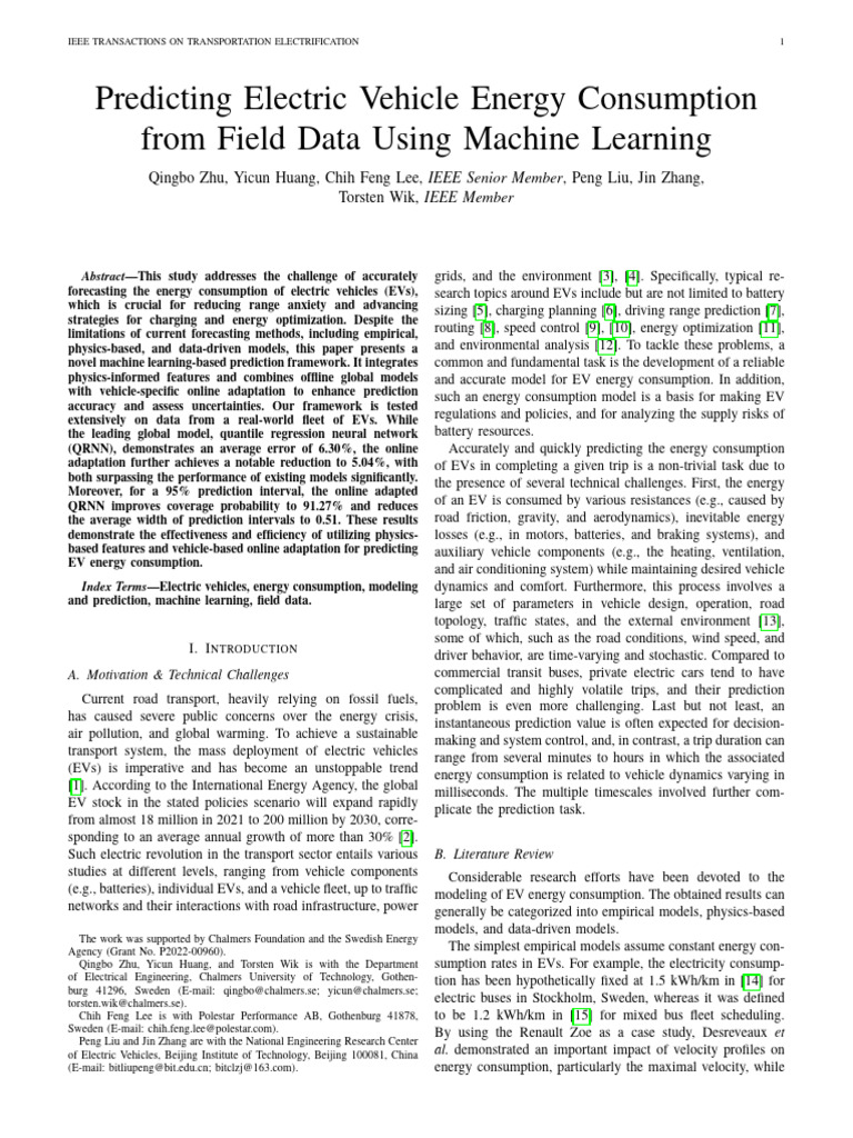 Predicting Electric Vehicle Energy Consumption From Field Data Using Machine Learning | PDF ...