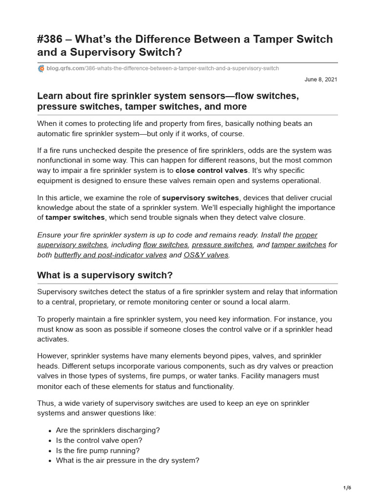 Whats The Difference Between A Tamper Switch and A Supervisory Switch ...
