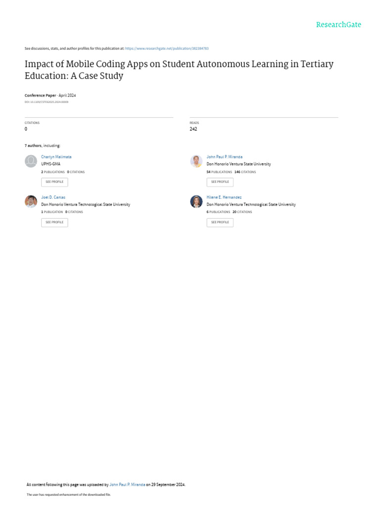Impactof Mobile Coding Appson Student Autonomous Learningin Tertiary Education | PDF | Mobile ...