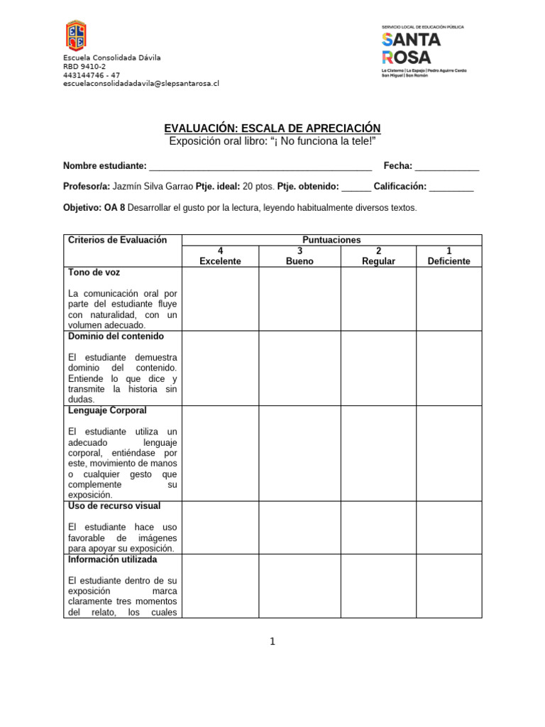 Escala de Apreciación Exposición 2do | PDF