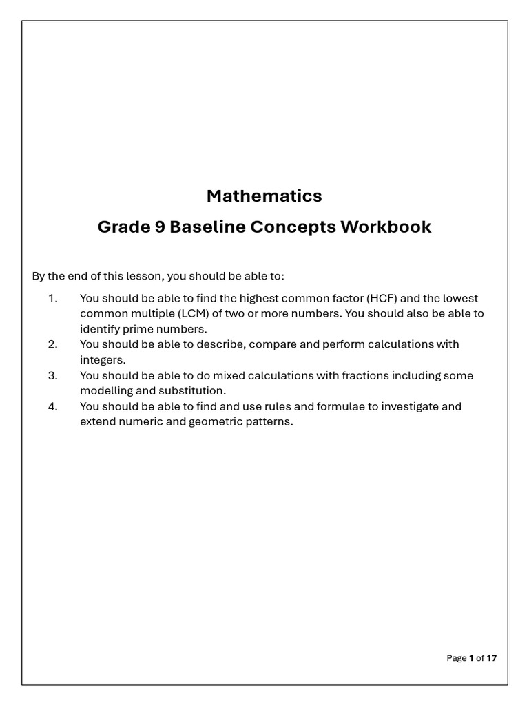 Grade 9 HCF and LCM Workbook | PDF | Numbers | Mathematics