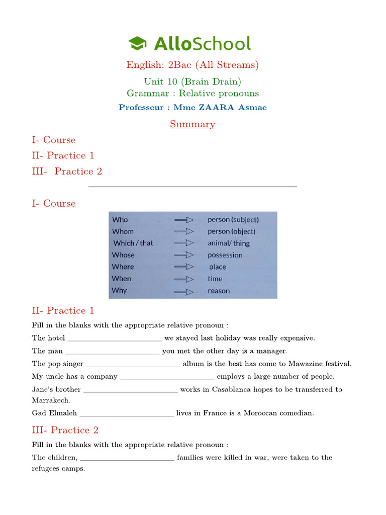 Grammar 10 Relative Pronouns 10 | PDF