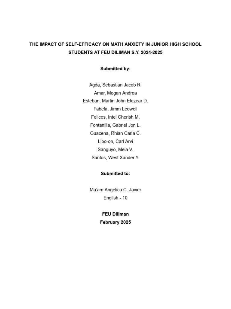 Self-Efficacy's Role in Math Anxiety | PDF | Self Efficacy | Teaching ...
