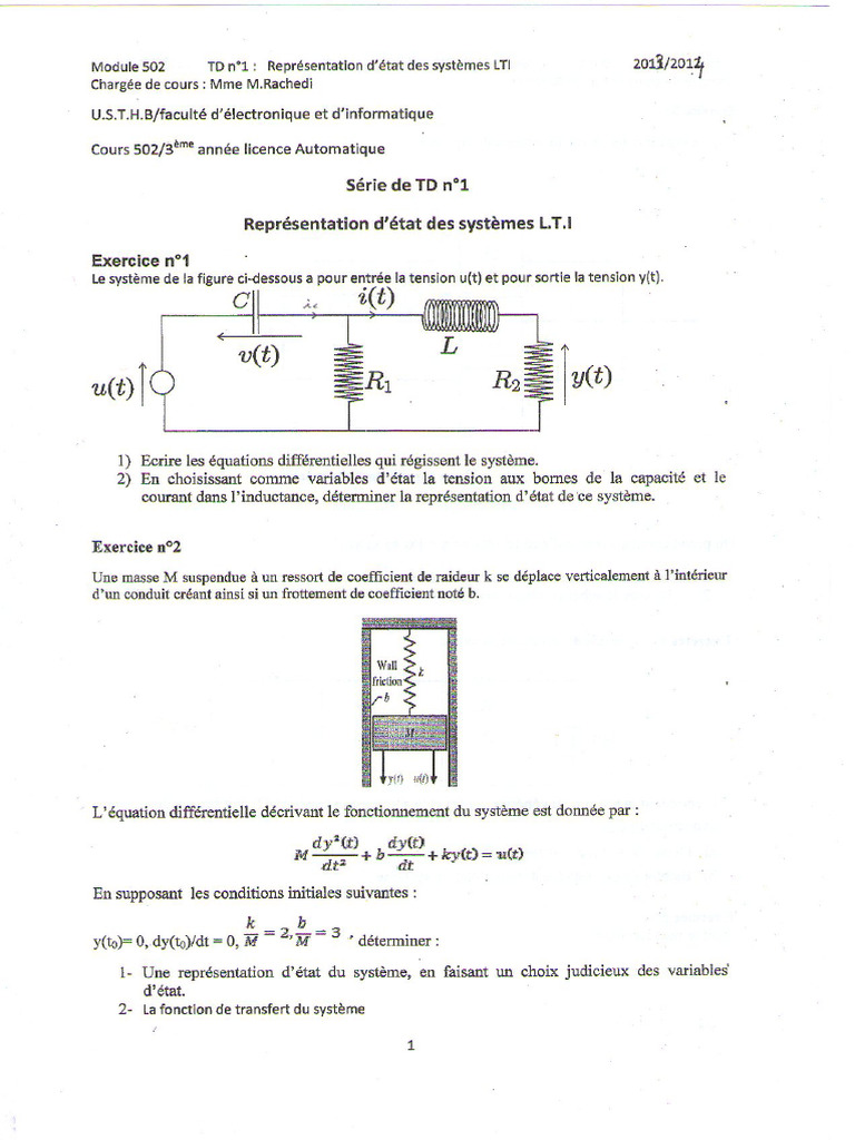 TD1+Solution Commande Des Systèmes Linéaires | PDF