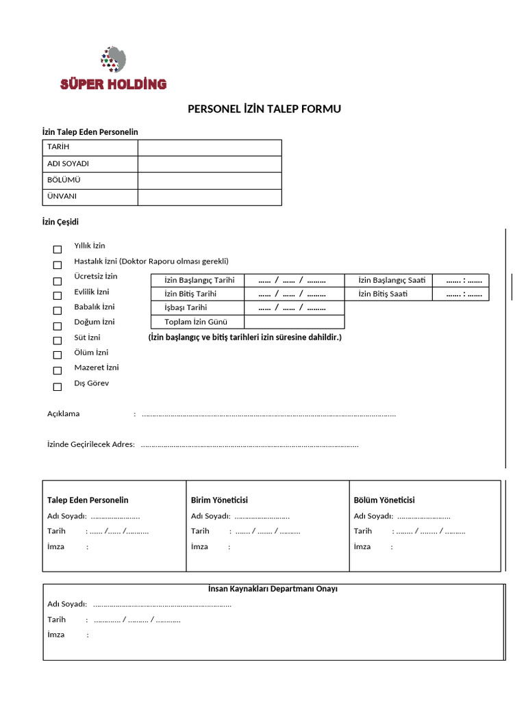 İzin Talep Formu | PDF