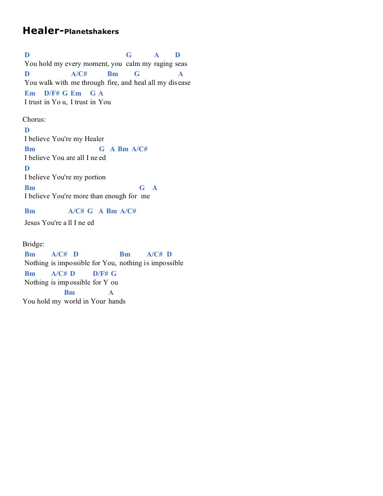 Healer Lyrics - Planetshakers Song | PDF