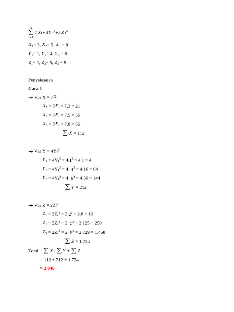 Perhitungan Total Variabel X, Y, Z | PDF