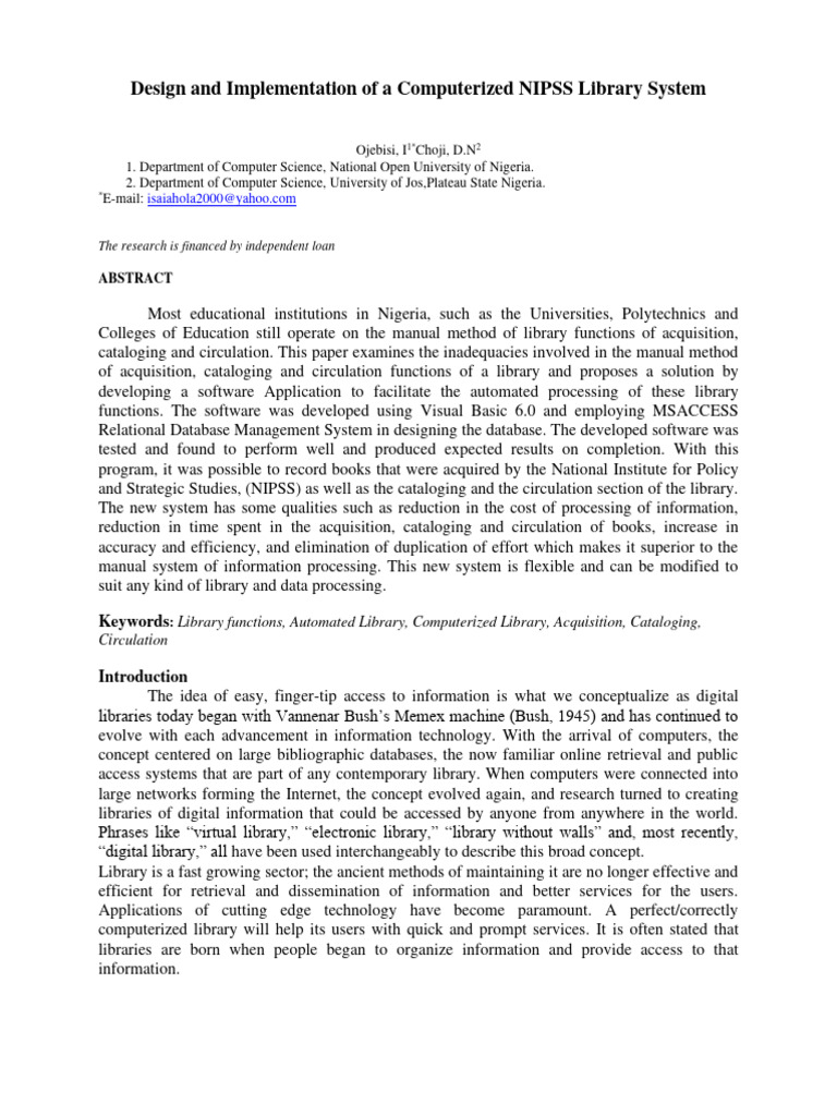 Design and Implementation of A Computeri | PDF | Libraries | Digital Library