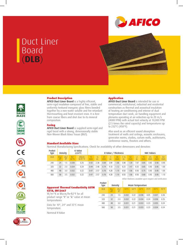 AFICO Duct Liner Board Overview | PDF | Duct (Flow) | Building Insulation