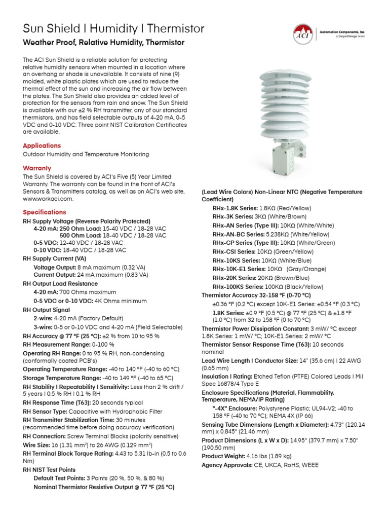 ACI Sun Shield for Humidity Sensors | PDF | Electromagnetism ...