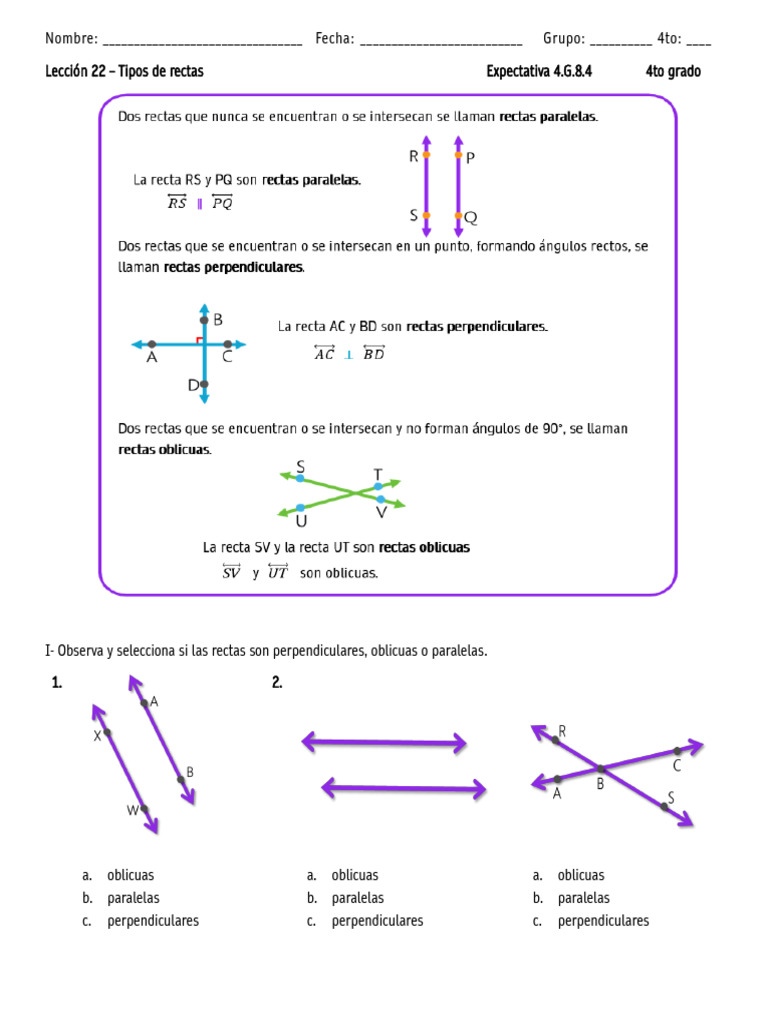 Lección 22 - Tipos de Rectas 4to | PDF