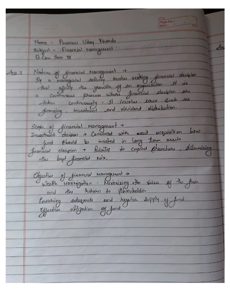 Financial Management Bcom Sem 4 | PDF