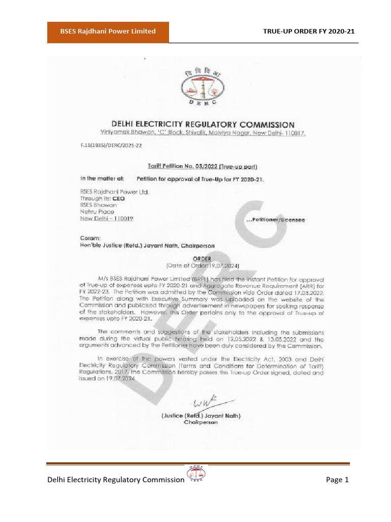 True-Up of FY 2020-21 - BRPL | PDF | Depreciation