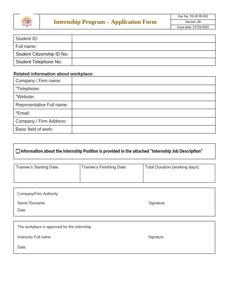 Step 2 Internship Application Form | PDF