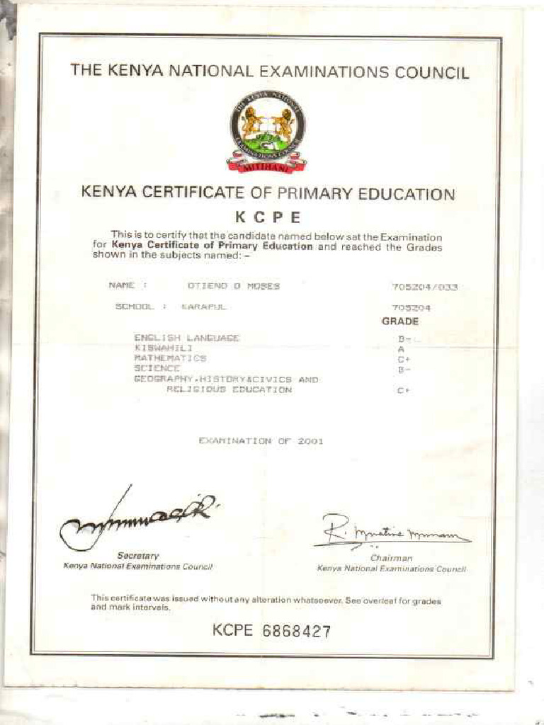 Kcpe Certificate | PDF